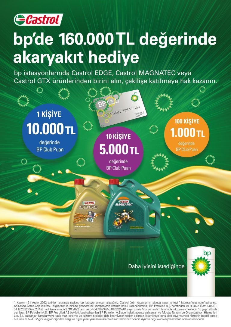 bp'de Castrol ürünleri 160 Bin TL'lik akaryakıt kazandırıyor!